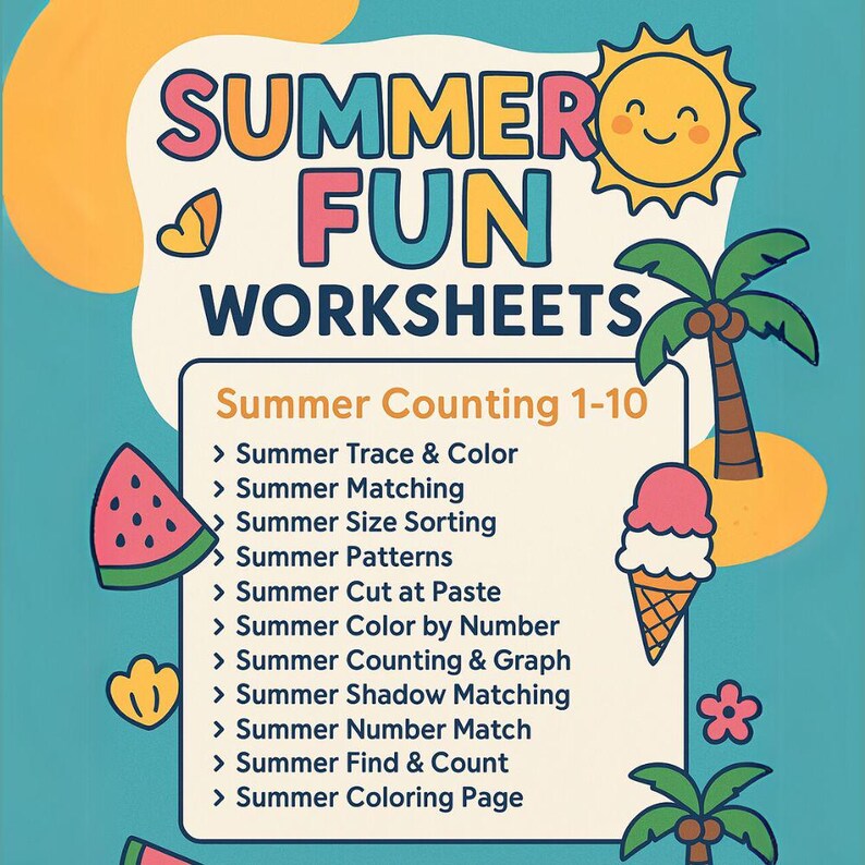 Summer Worksheets for Kids, Counting 1-10 | Printable Summer Activities ...