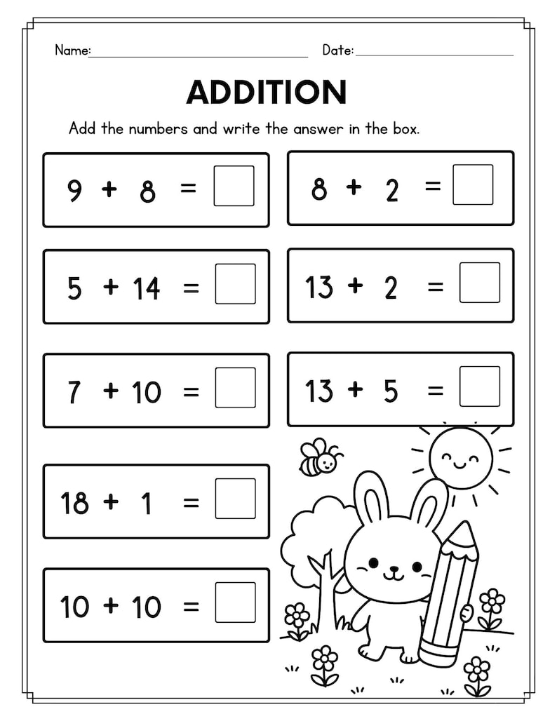 Printable Addition Worksheets (numbers 1-20), Addition Numbers 1–20 ...