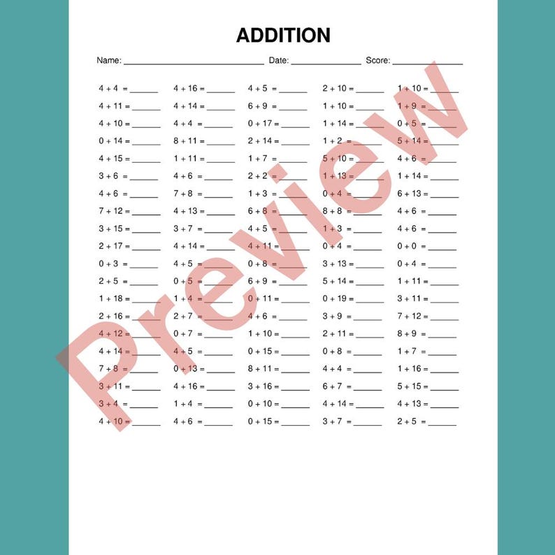 10 Printable Addition Worksheets | Fill in the Blanks | Single & Double ...