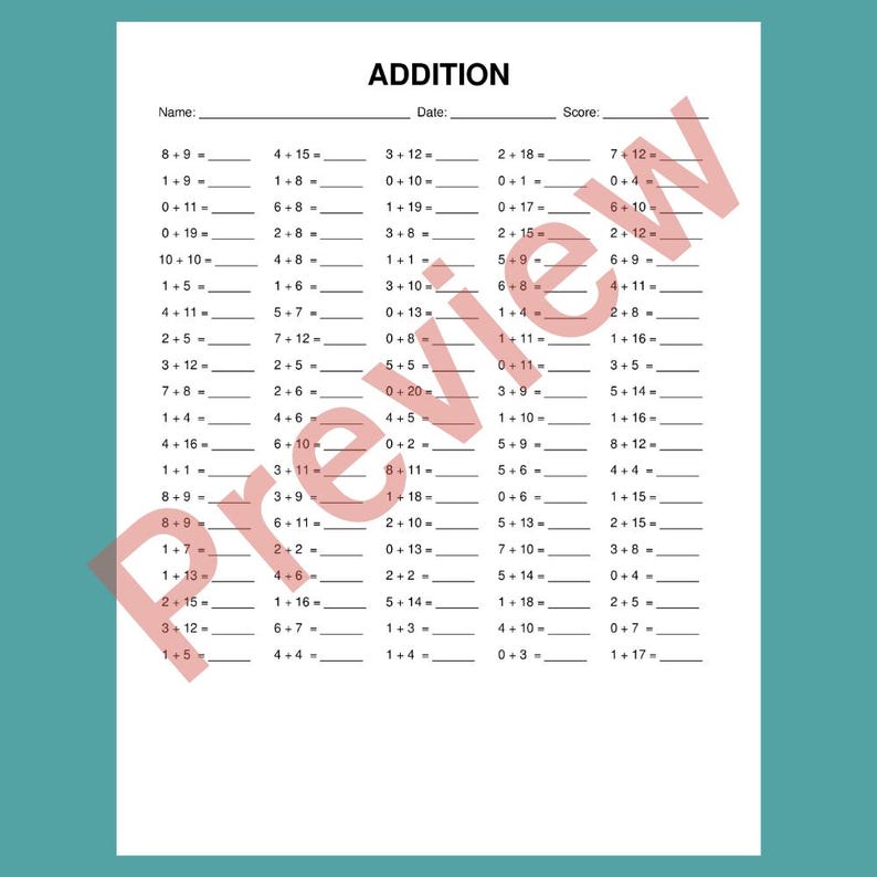 10 Printable Addition Worksheets | Fill in the Blanks | Single & Double ...