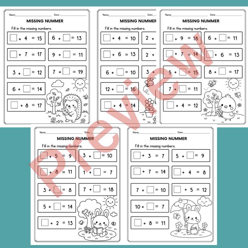 Fill in the Missing Numbers Worksheets | Addition to 20 | Spring Math ...