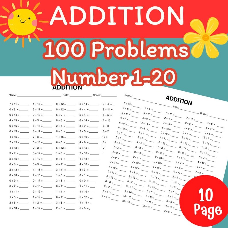 10 Printable Addition Worksheets | Fill in the Blanks | Single & Double Digit | Maths Drills ...