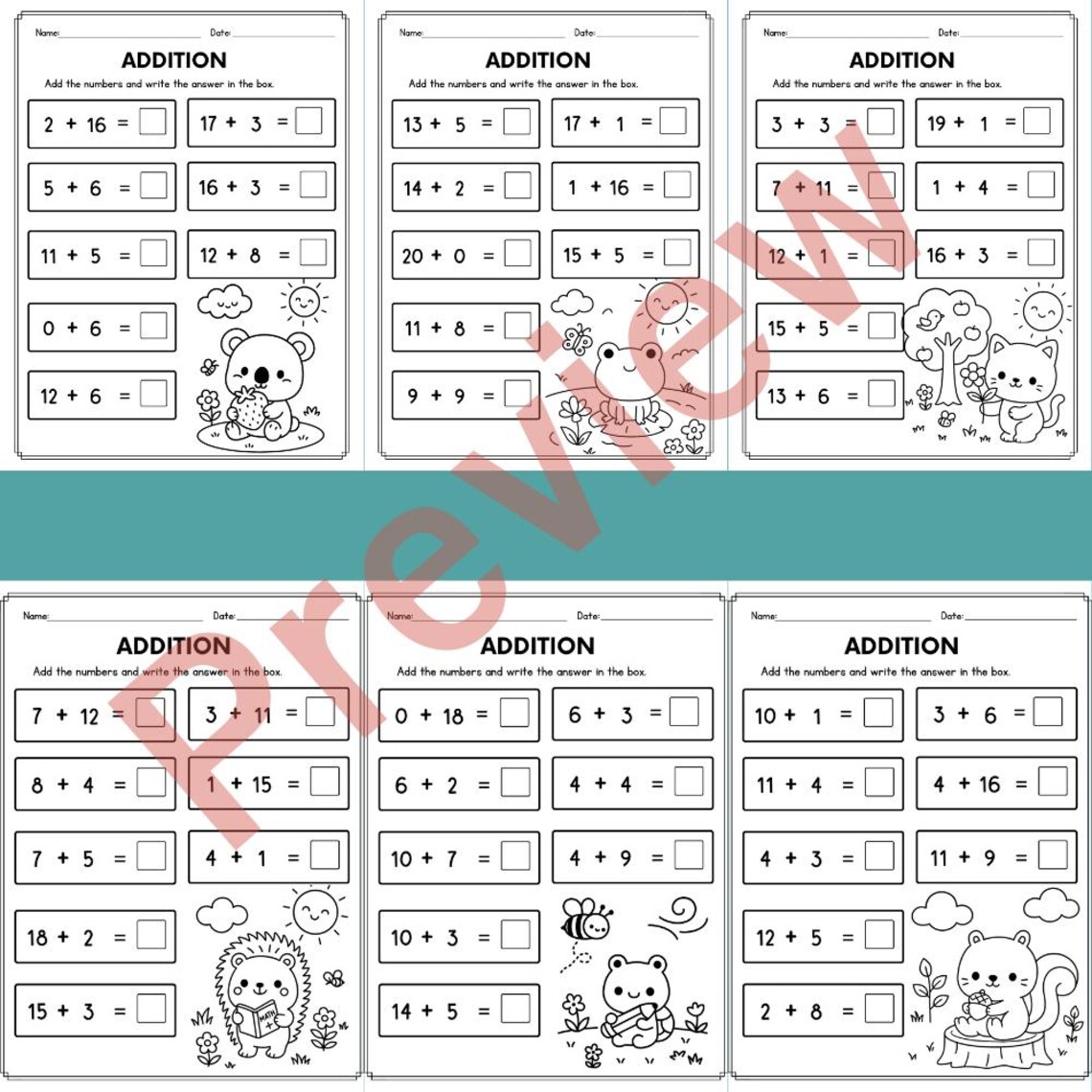 Printable Addition Worksheets (numbers 1-20), Addition Numbers 1–20 ...