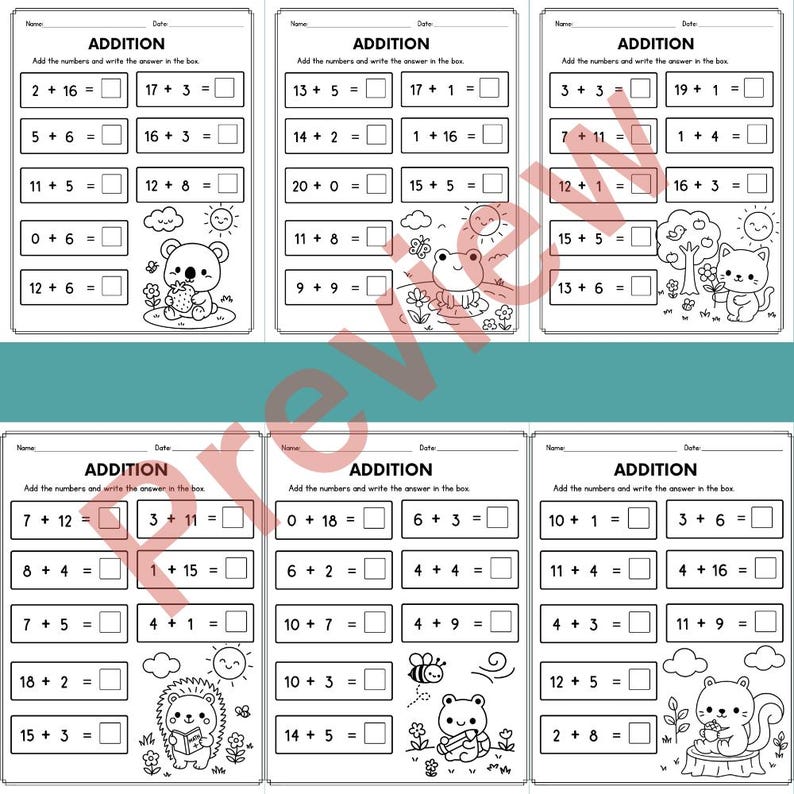 Printable Addition Worksheets (numbers 1-20), Addition Numbers 1–20 ...
