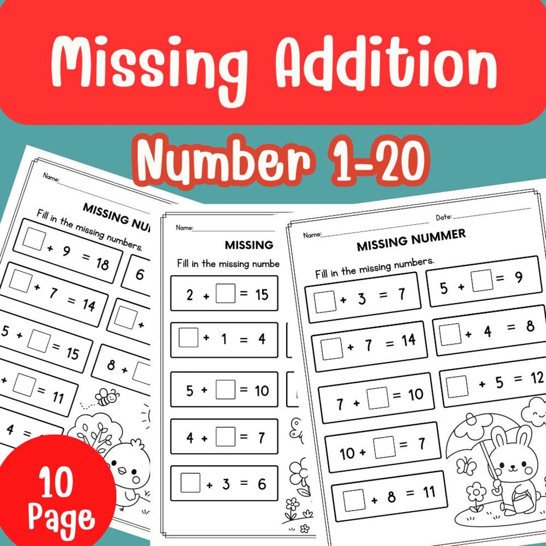 Fill in the Missing Numbers Worksheets | Addition to 20 | Spring Math ...