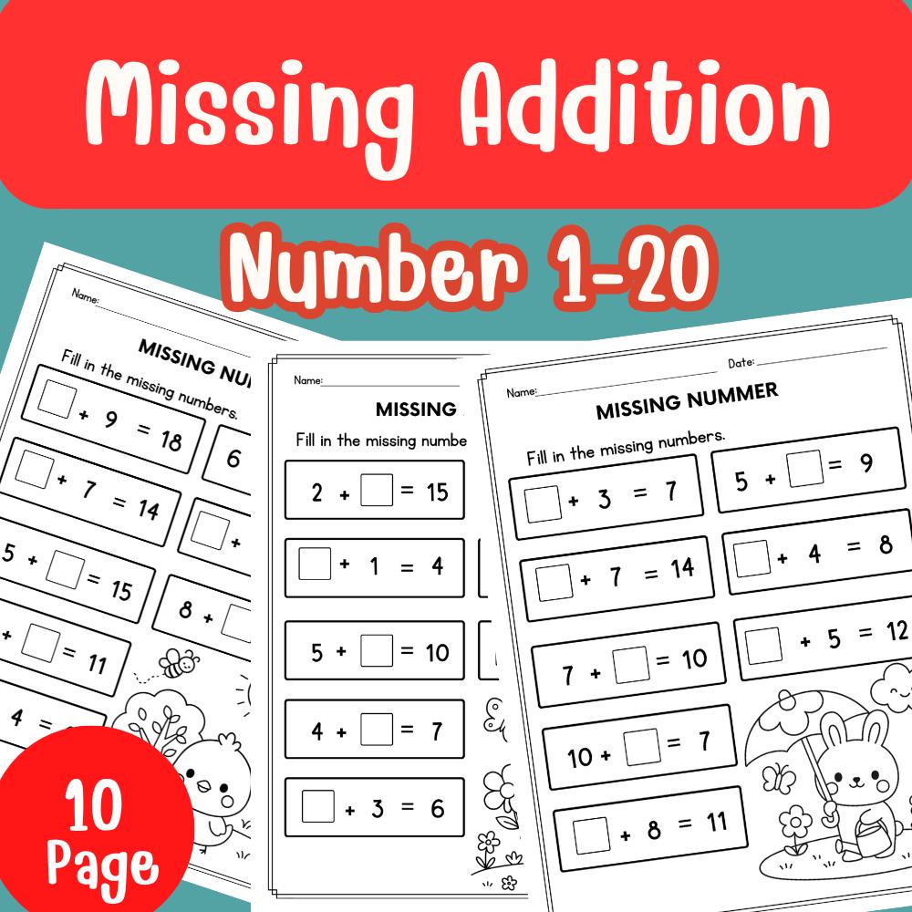 Fill in the Missing Numbers Worksheets | Addition to 20 | Spring Math ...