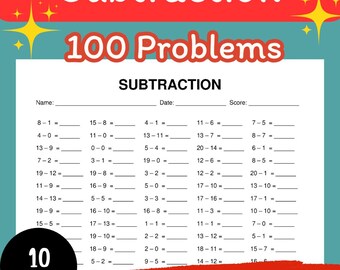 10 Subtraction Math Worksheets | 100 Problems per Page | Math Drills ...