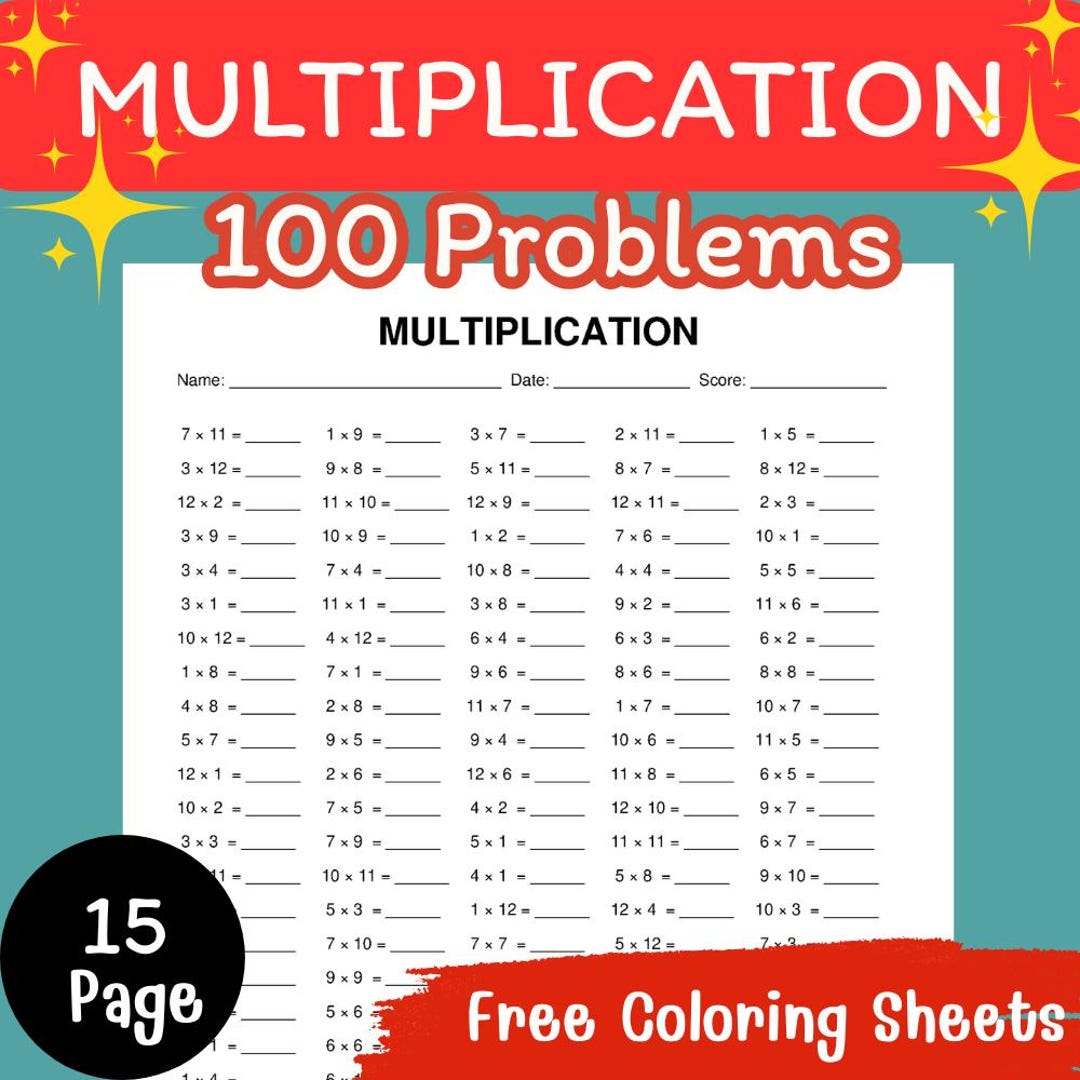 Multiplication Worksheets 1–12 | 15 Printable Pages | 100 Problems per ...