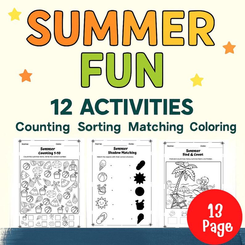 Summer Worksheets for Kids, Counting 1-10 | Printable Summer Activities ...