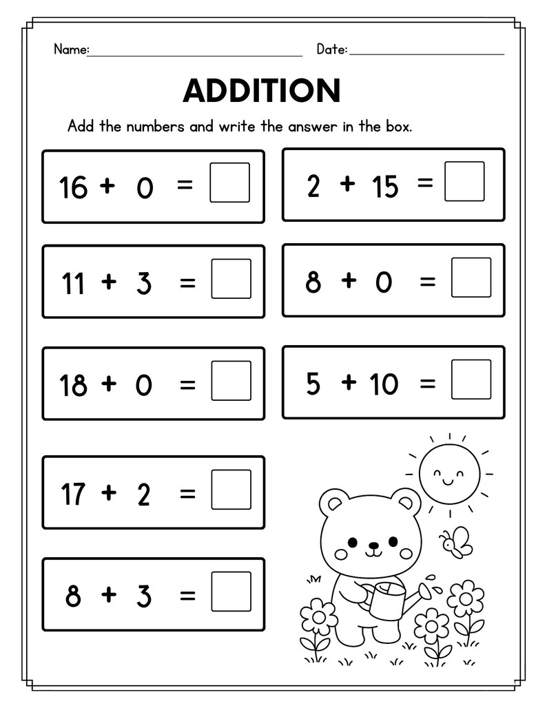 Printable Addition Worksheets (numbers 1-20), Addition Numbers 1–20 ...