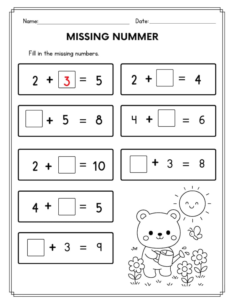 Fill in the Missing Numbers Worksheets | Addition to 20 | Spring Math ...