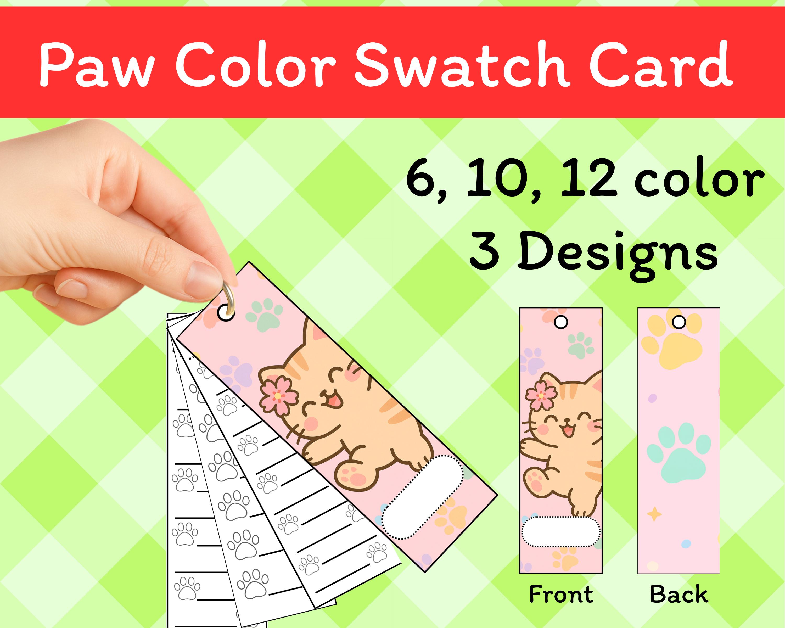 Paw Color Swatch Card Printable | 6 10 12 Color Swatch Sheets | Alcohol ...