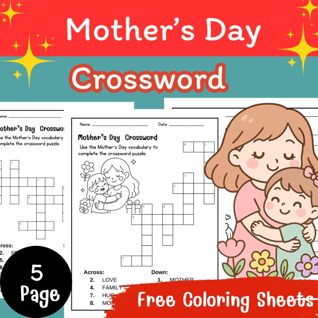 Mother’s Day Crossword Puzzle Worksheets | Mother’s Day Printable ...