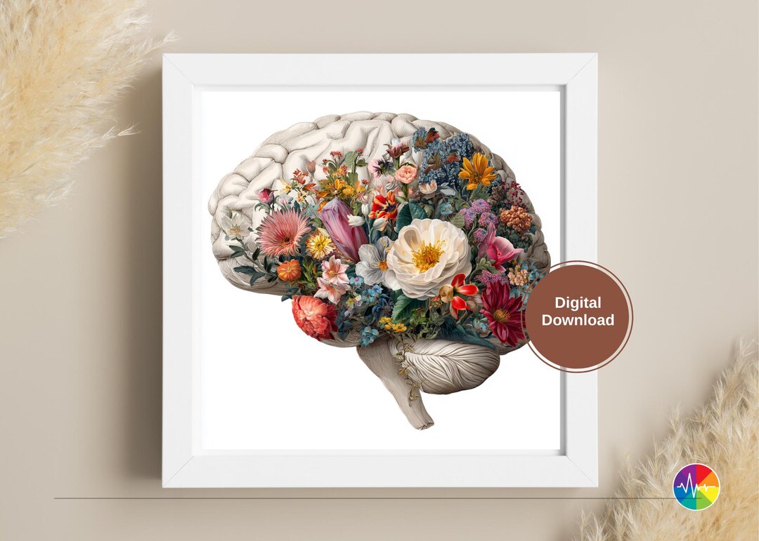 Floral Brain Art Print: Botanical Anatomy Illustration (digital ...