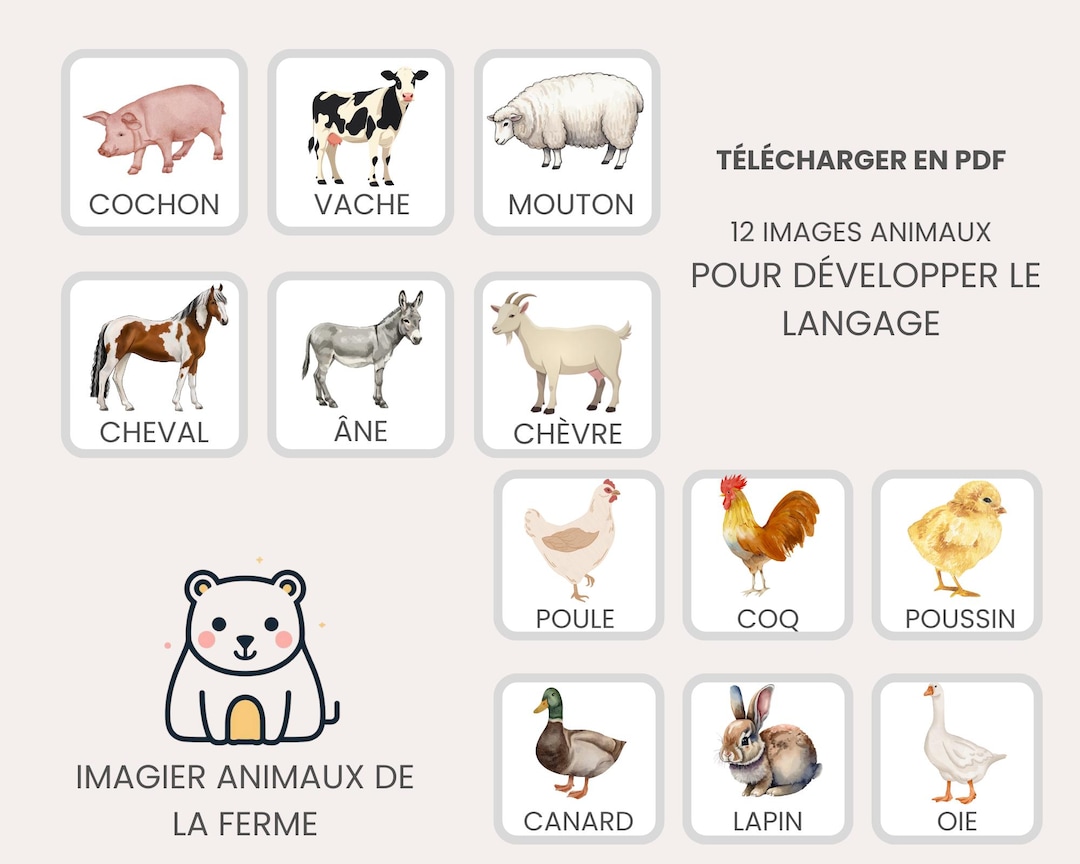 Imagier animaux de la ferme à imprimer – Cartes éducatives PDF pour ...