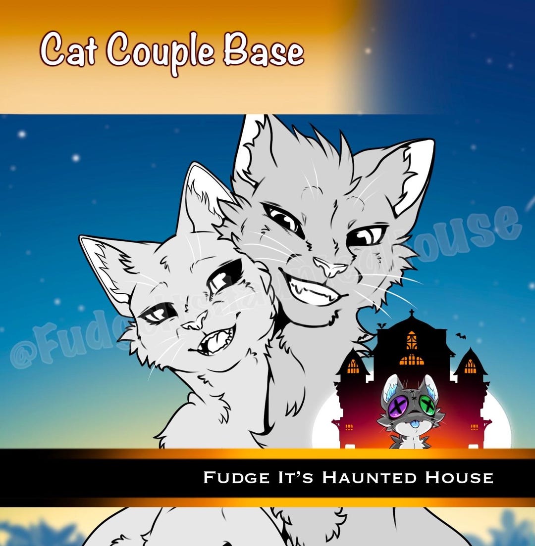 Cat Couple Base – Dynamic Feral Warrior Cat Lineart for Ocs (PSD + PNG ...