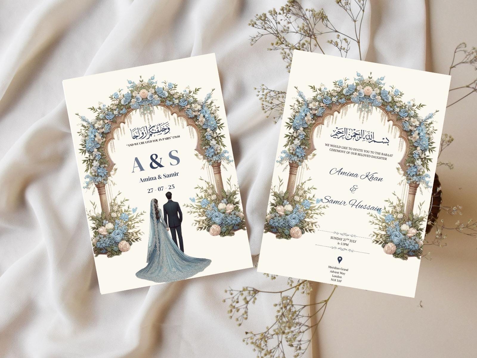 Editable Digital Muslim Wedding Invitation, Pakistani Wedding ...