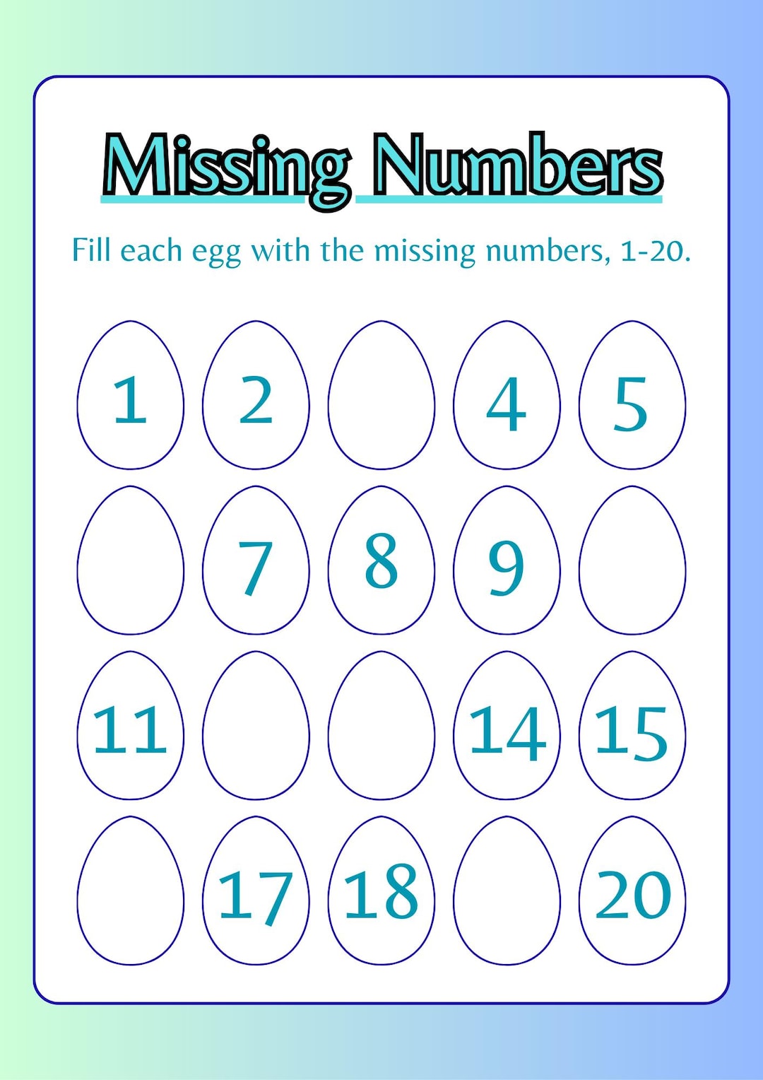 Missing Numbers Math Worksheet: Preschool Kindergarten Activity (PDF ...