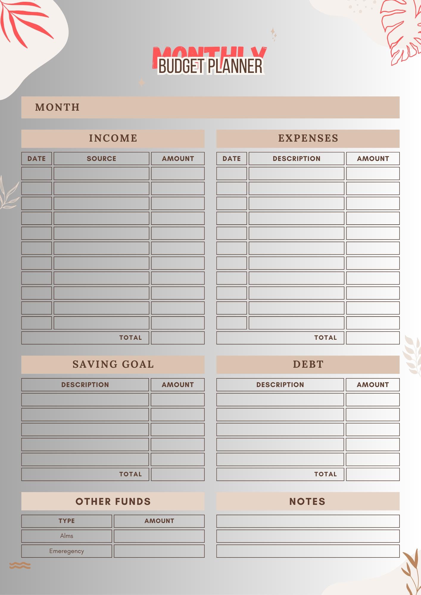 Monthly Budget Planner Printable: Financial Tracker (PDF) - Etsy