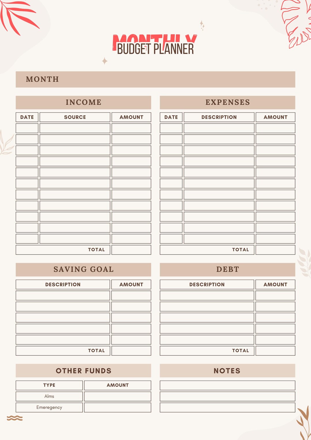 Monthly Budget Planner Printable: Financial Tracker (PDF) - Etsy