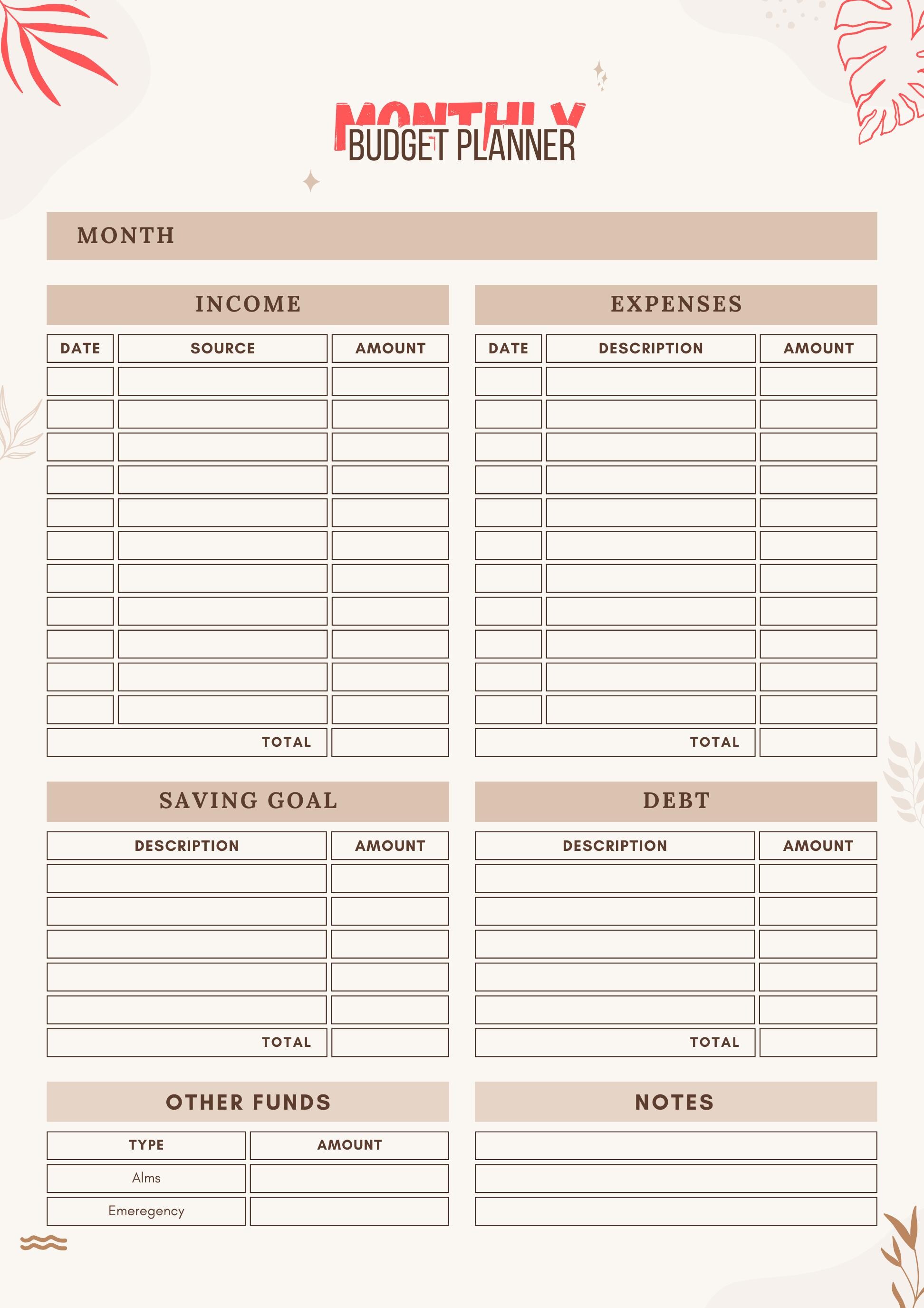 Monthly Budget Planner Printable: Financial Tracker (PDF) - Etsy