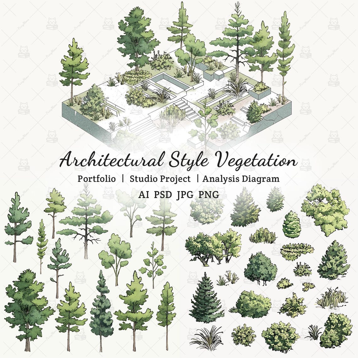Architectural Plant Vector Set – 30+ Trees & Shrubs Elevation Clipart ...