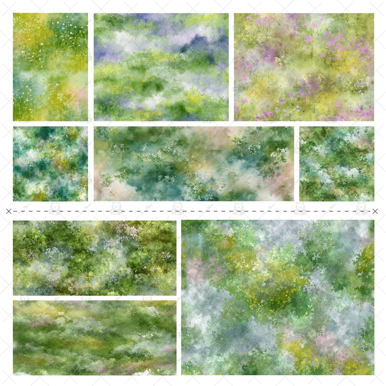 Meadow Seamless Texture Pack – 25 PNG + PAT Watercolor Grass Patterns ...