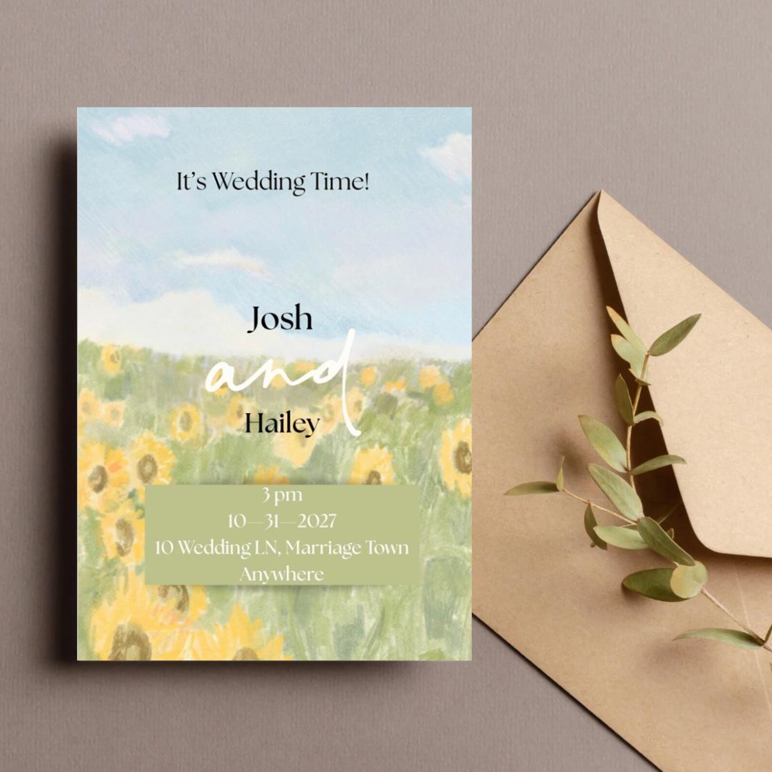 Sunflower Field Wedding Invitation - Editable Canva Template - Etsy