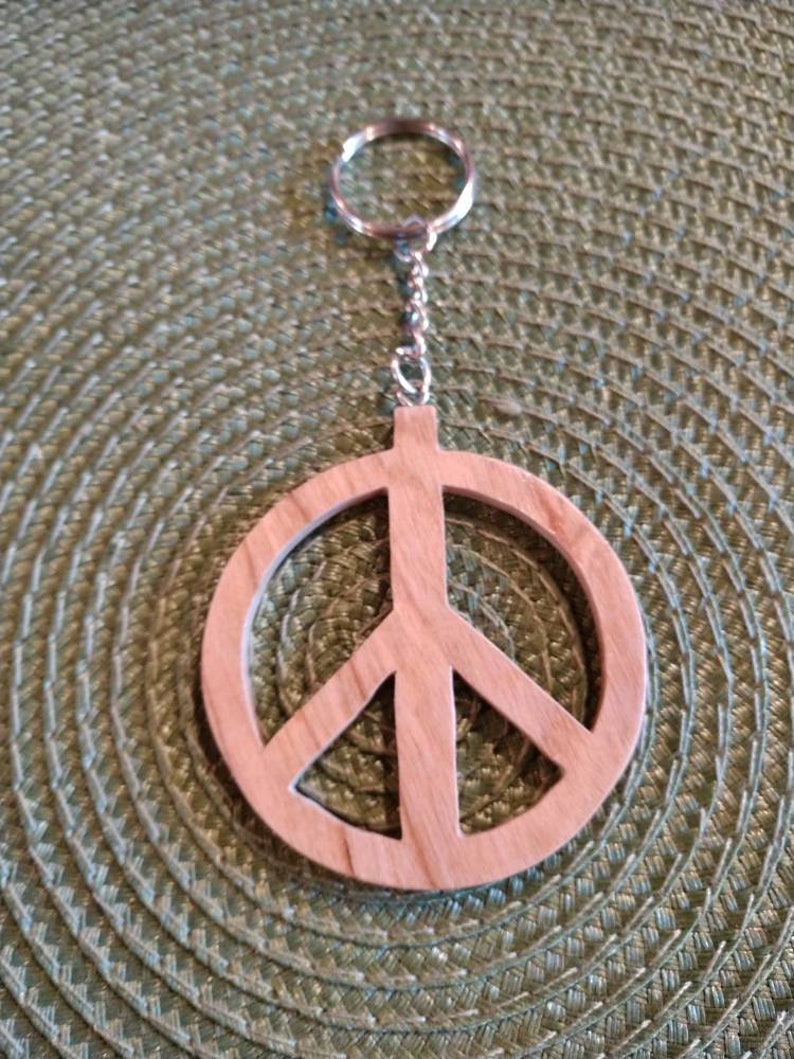 Handmade Wooden Peace Sign Keychain Also Made From Recycled | Etsy