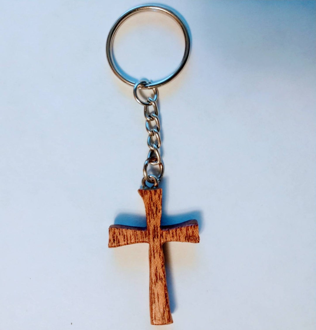 Wooden Cross Keychain, Handmade With Mahogany Wood. - Etsy