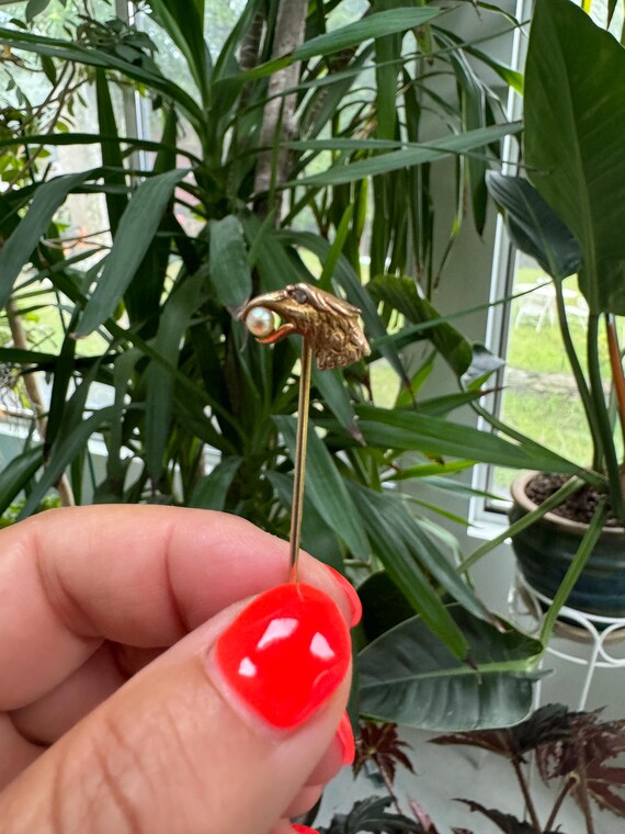 14k Gold Bird Stick Pin Antique Eagle Pearl Diamond - Gem