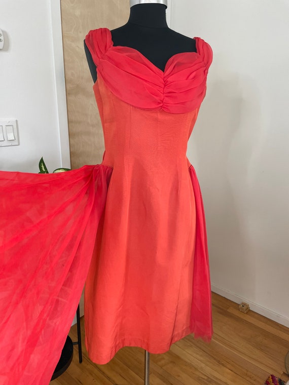 1950s Vintage Red Dress - Chiffon Draping - 1960s - S… - Gem
