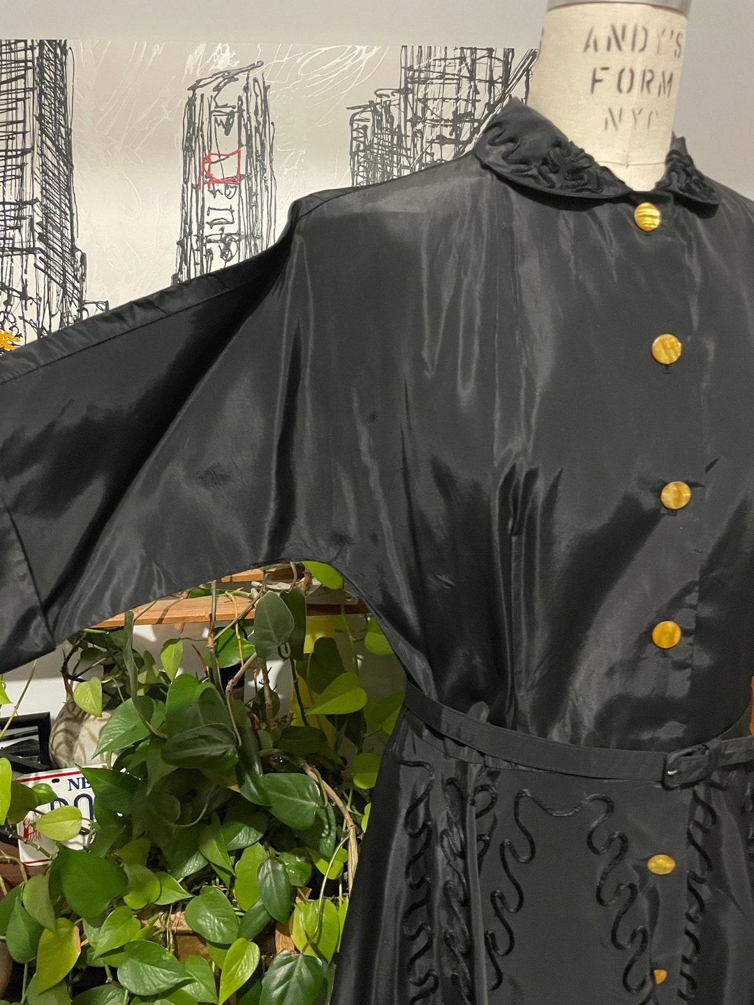 1940s Black Dress -circle Skirt Vintage - Early 50s Large 38"-40" Bust ...