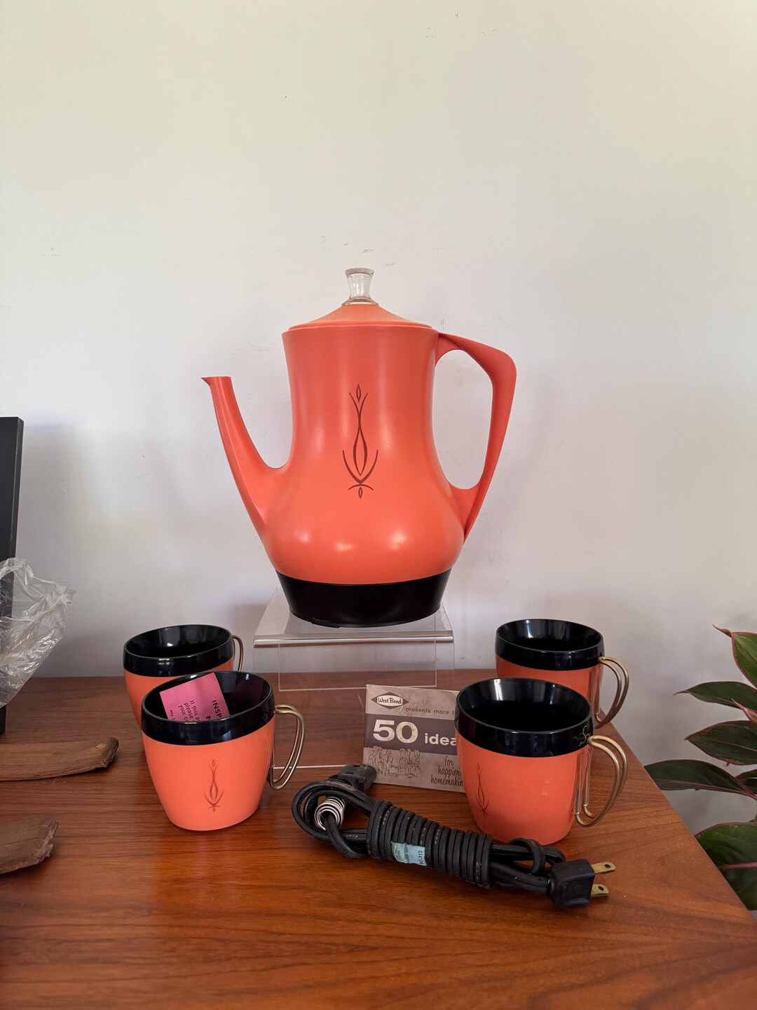 Orange West Bend Fiesta Perk Coffee Percolator Cups Mid Century Kitschy ...
