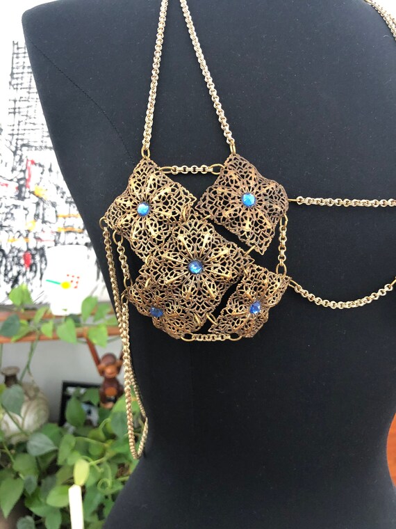 Gold metal bra -Brass chain bra vintage bra- filigree… - Gem