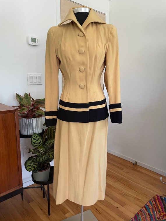 Lilli Ann Suit Skirt Jacket Mustard Black 1940s Vinta… - Gem