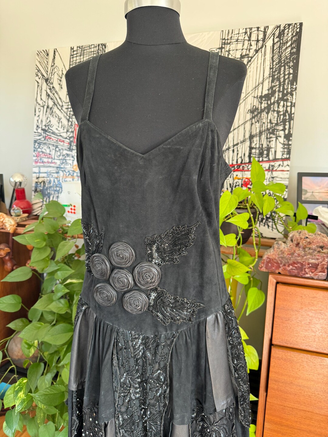 Leather Suede Sequin Black Dress 1980s - Etsy