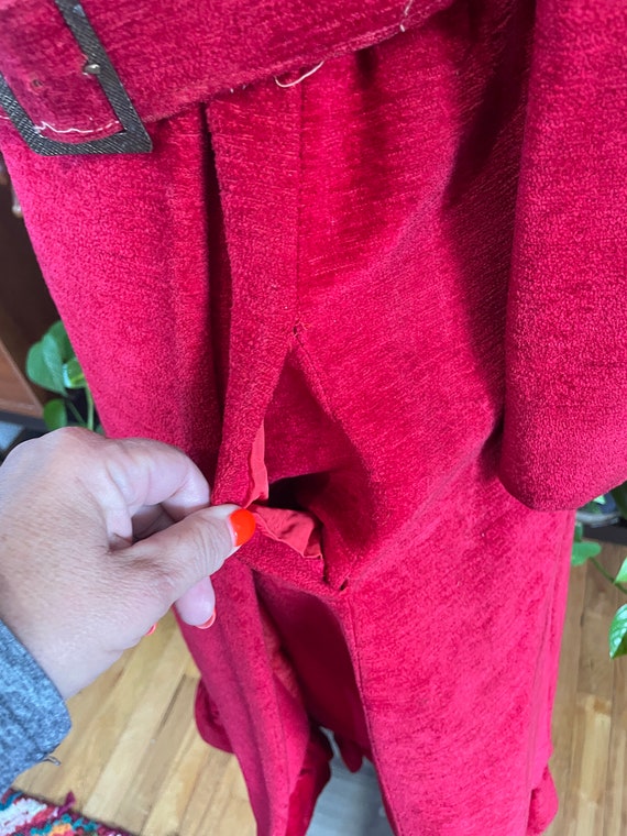 1960s Red Duster Coat opera - Ruffled Collar - Pocket… - Gem