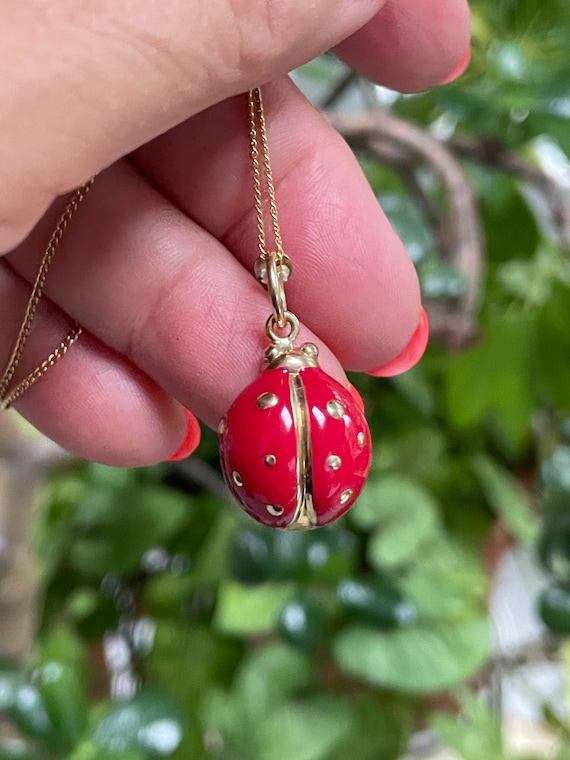 14K gold Ladybug Pendant Necklace Large - Gem