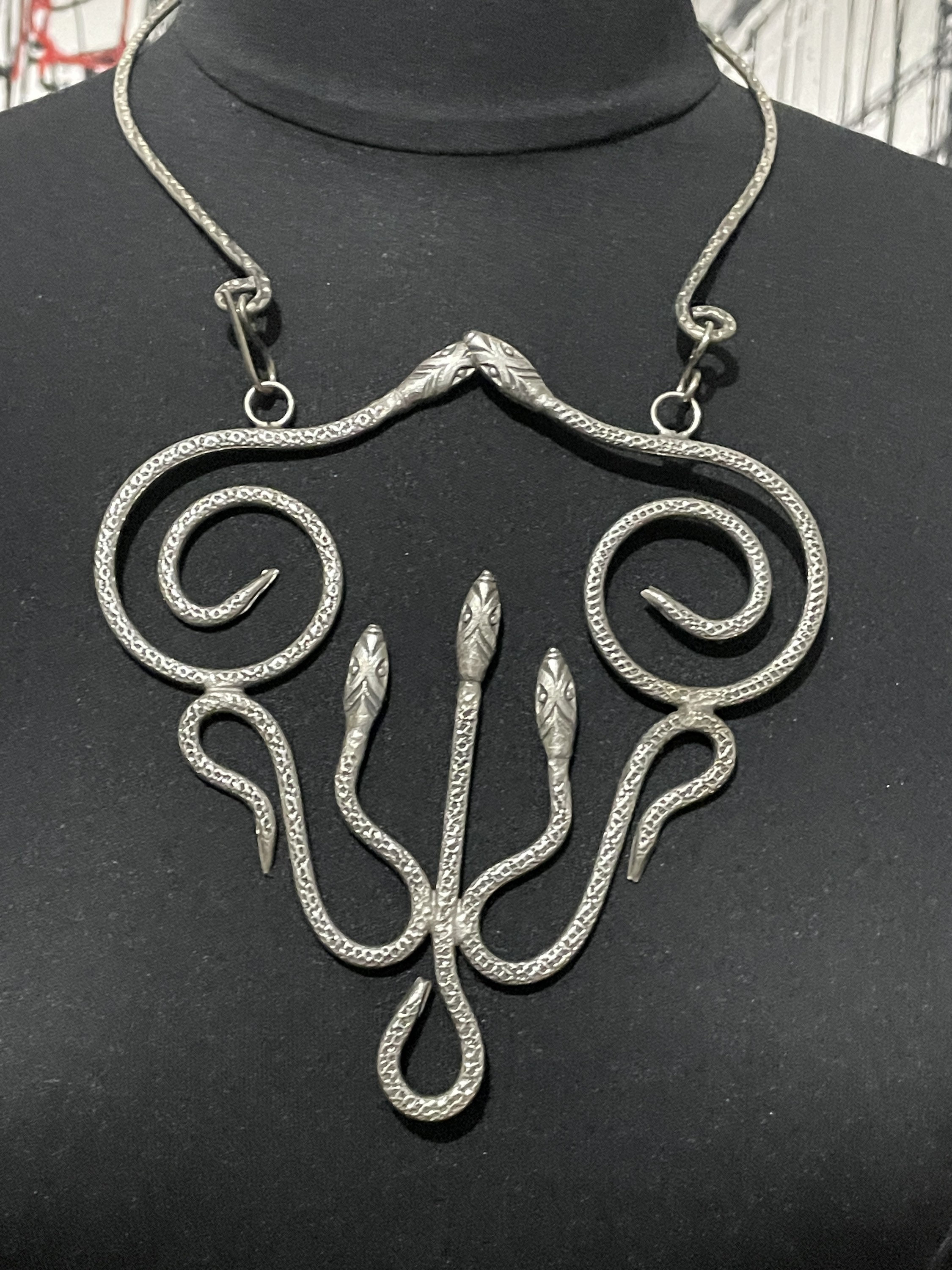 Serpent Snake Choker Necklace Double & Triple Headed Silver 1980s ...
