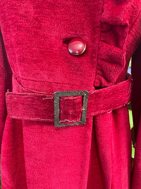 1960s Red Duster Coat opera - Ruffled Collar - Pocket… - Gem