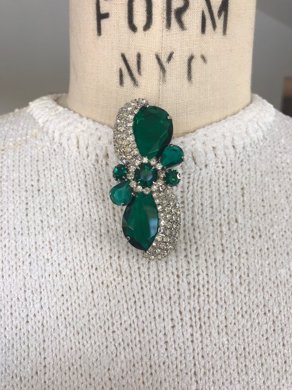 Bow Brooch Emerald Green And Clear Rhinestone Statement… Gem