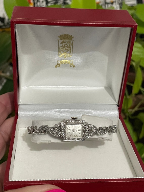 14K White Gold Wrist Watch & Diamond Time piece Ladie… - Gem