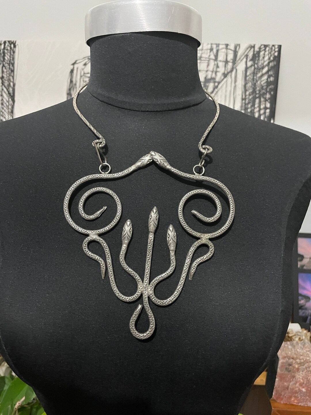 Serpent Snake Choker Necklace Double & Triple Headed Silver 1980s ...