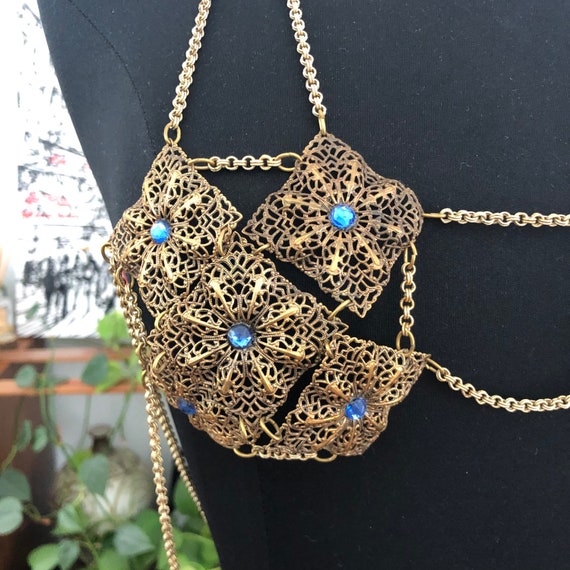 Gold metal bra -Brass chain bra vintage bra- filigree… - Gem