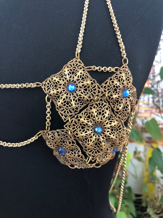 Gold metal bra -Brass chain bra vintage bra- filigree… - Gem