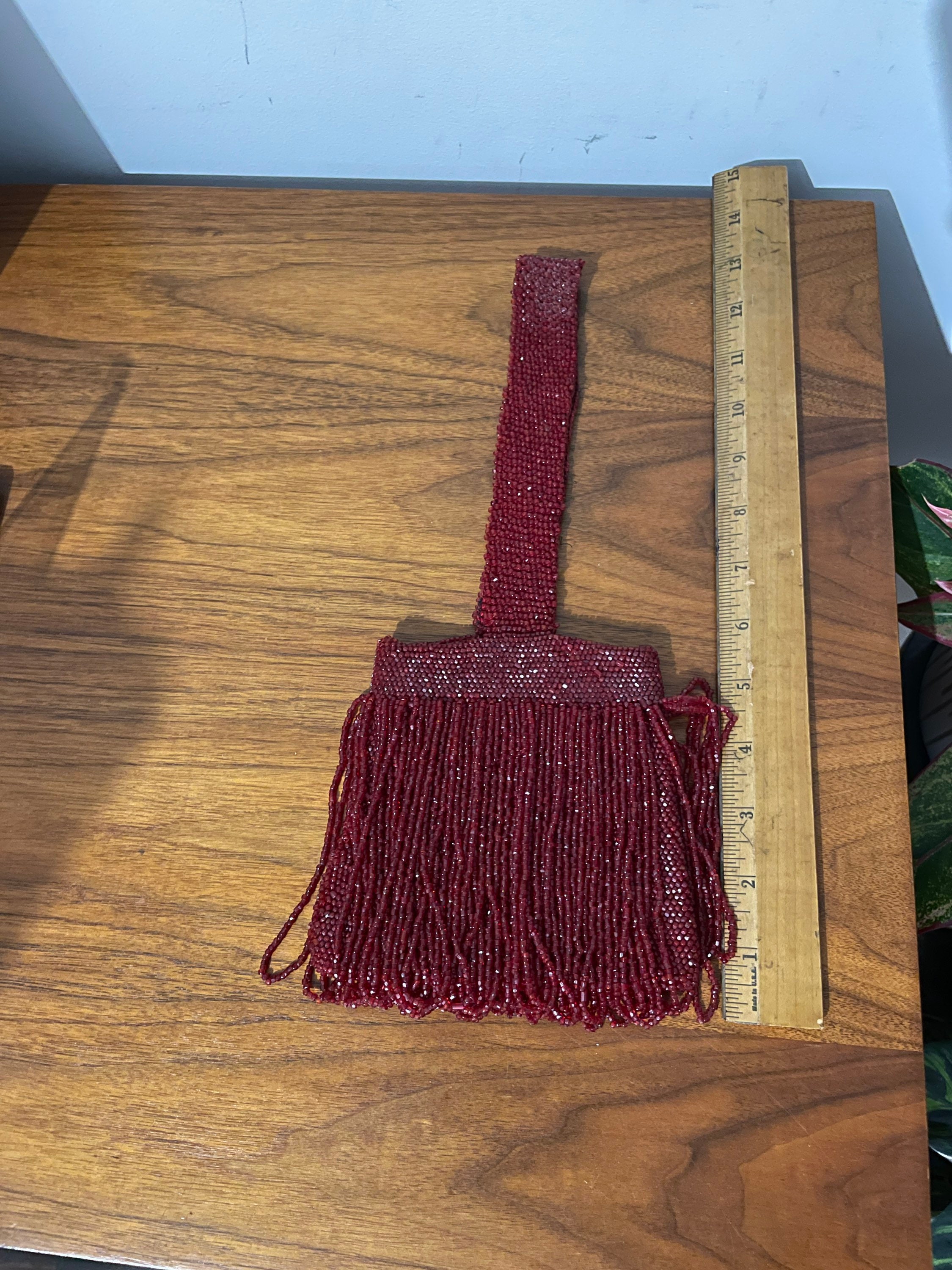 Antique 1920s Red Beaded Flapper Purse Evening Bag Art Deco Era Fringe ...