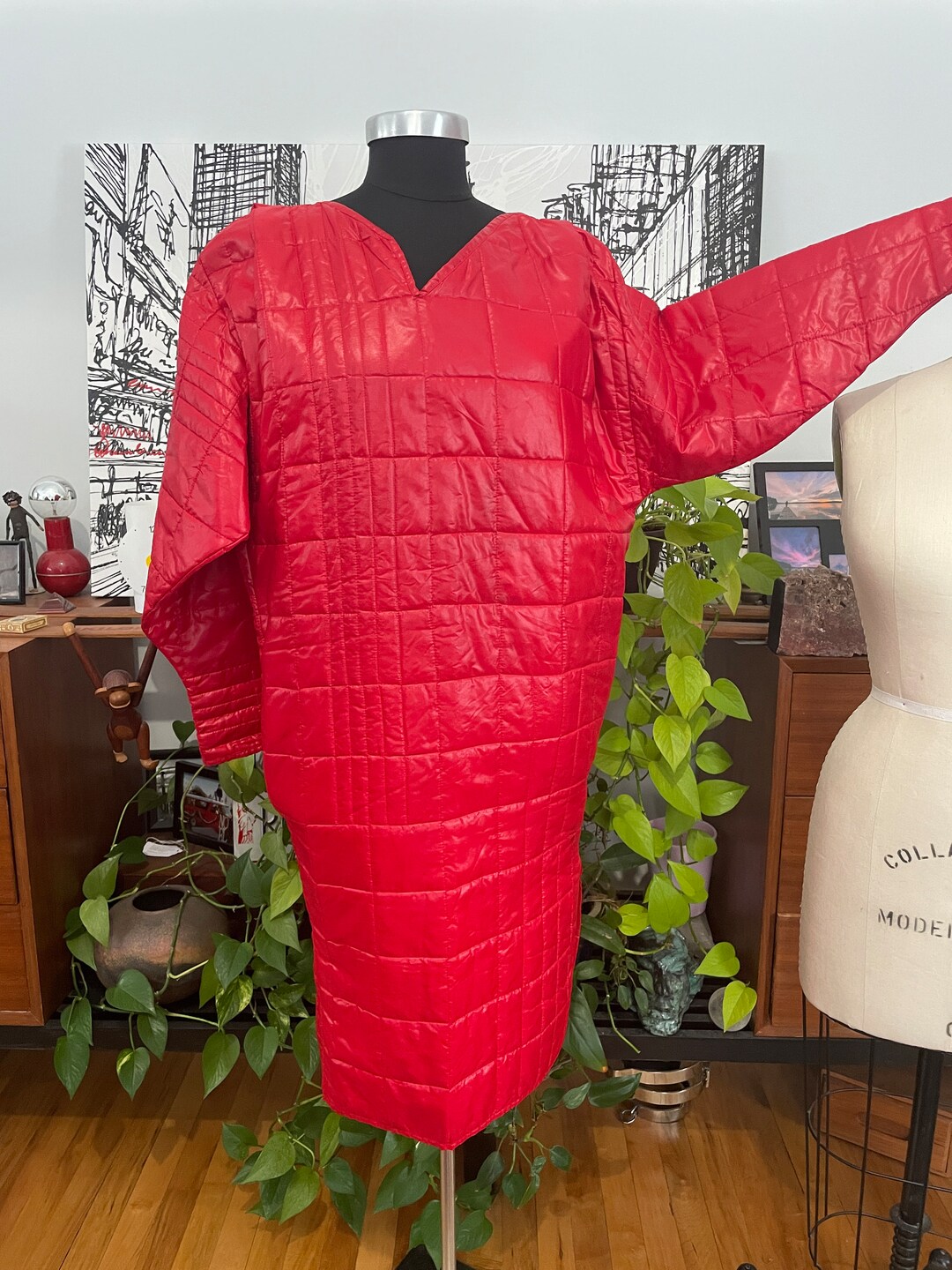 1980s 90s Bat Wing Dress Red Norma Kamali Vibe Quilted Avant Garde - Etsy