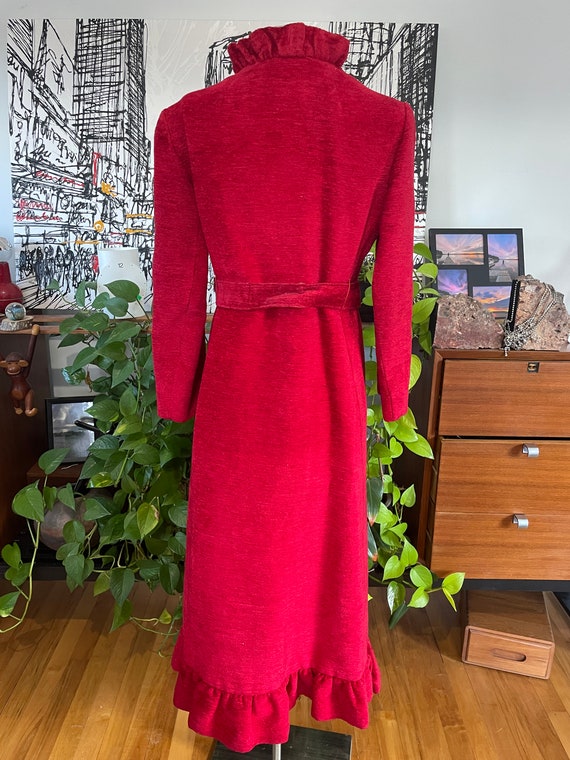 1960s Red Duster Coat opera - Ruffled Collar - Pocket… - Gem