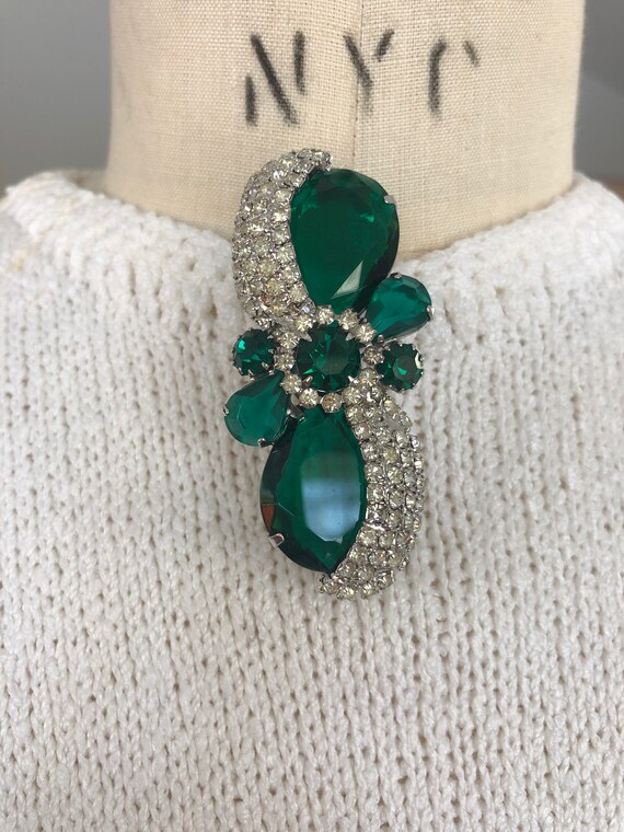 Bow Brooch Emerald Green And Clear Rhinestone Statement… Gem